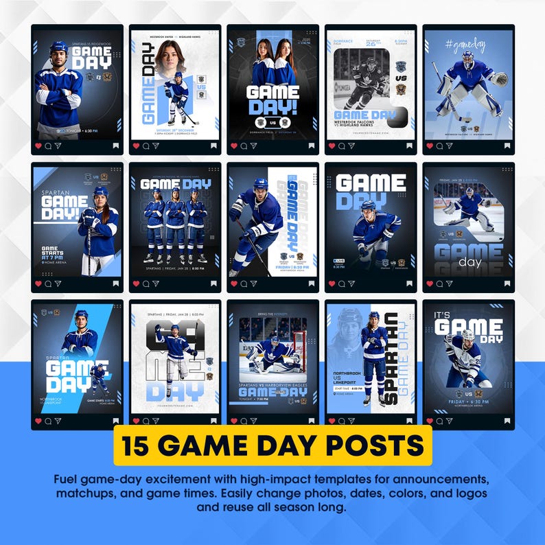Hockey Social Media Templates | Editable Canva Game Day & Player ...