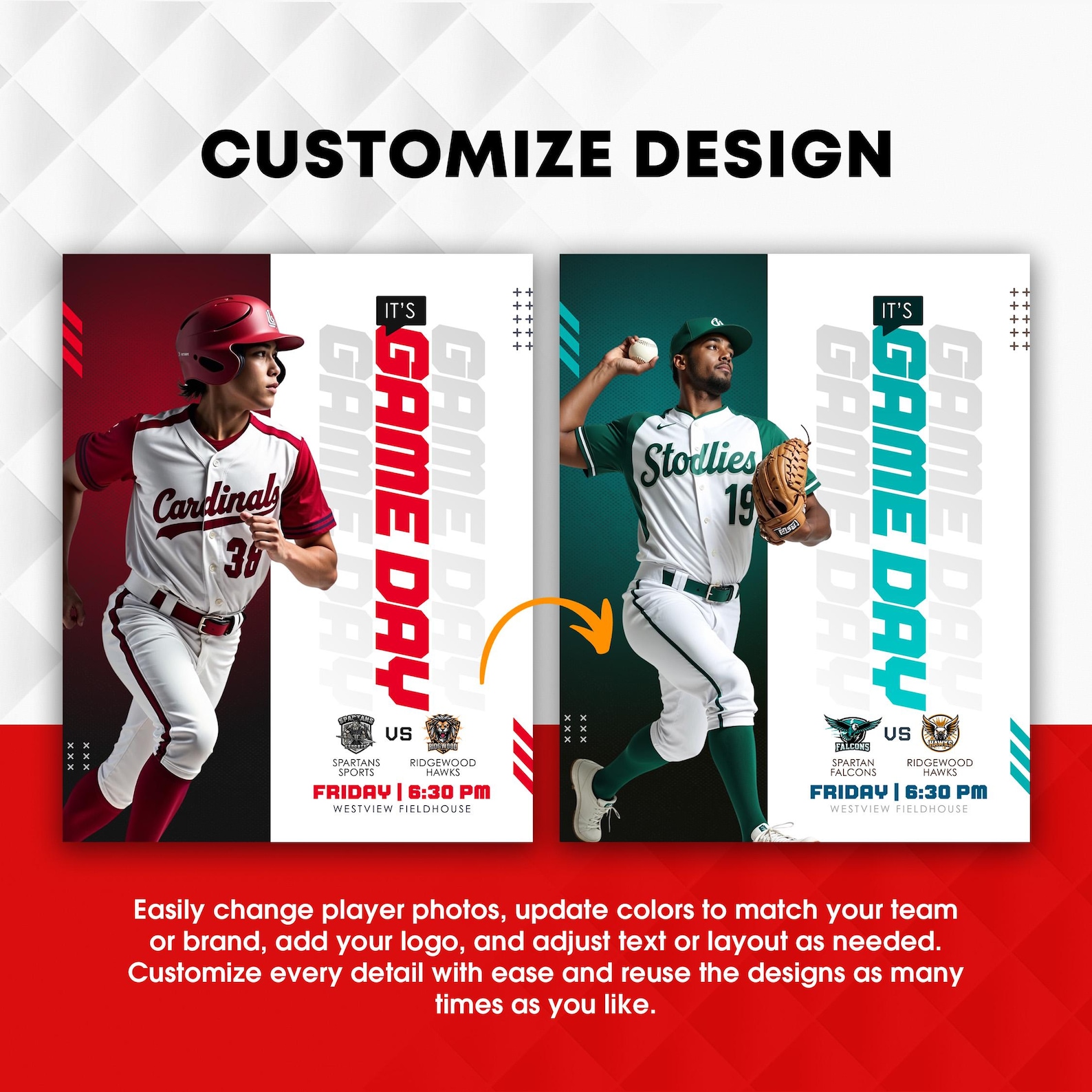 Baseball Social Media Templates Pack | Editable Canva Game Day & Player ...