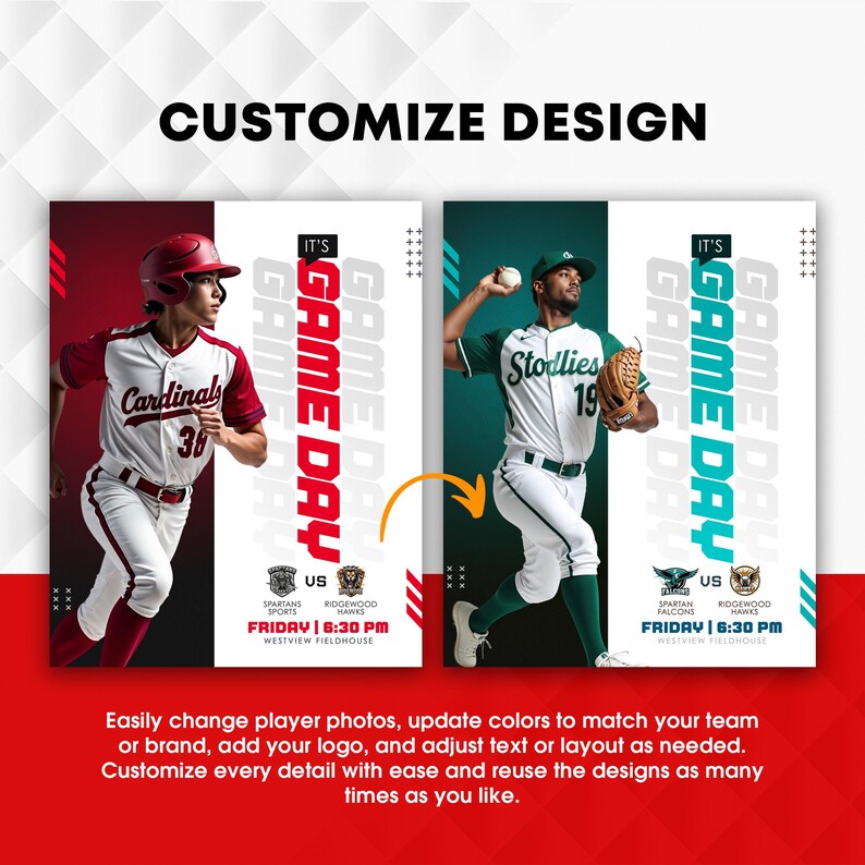 Baseball Social Media Templates Pack | Editable Canva Game Day & Player ...
