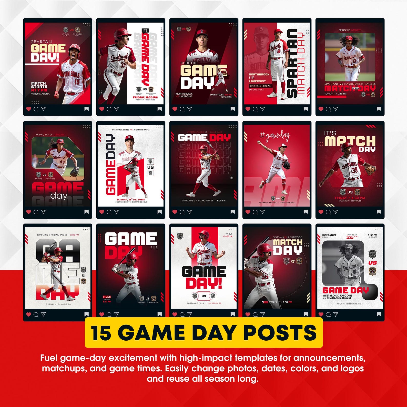 Baseball Social Media Templates Pack | Editable Canva Game Day & Player ...