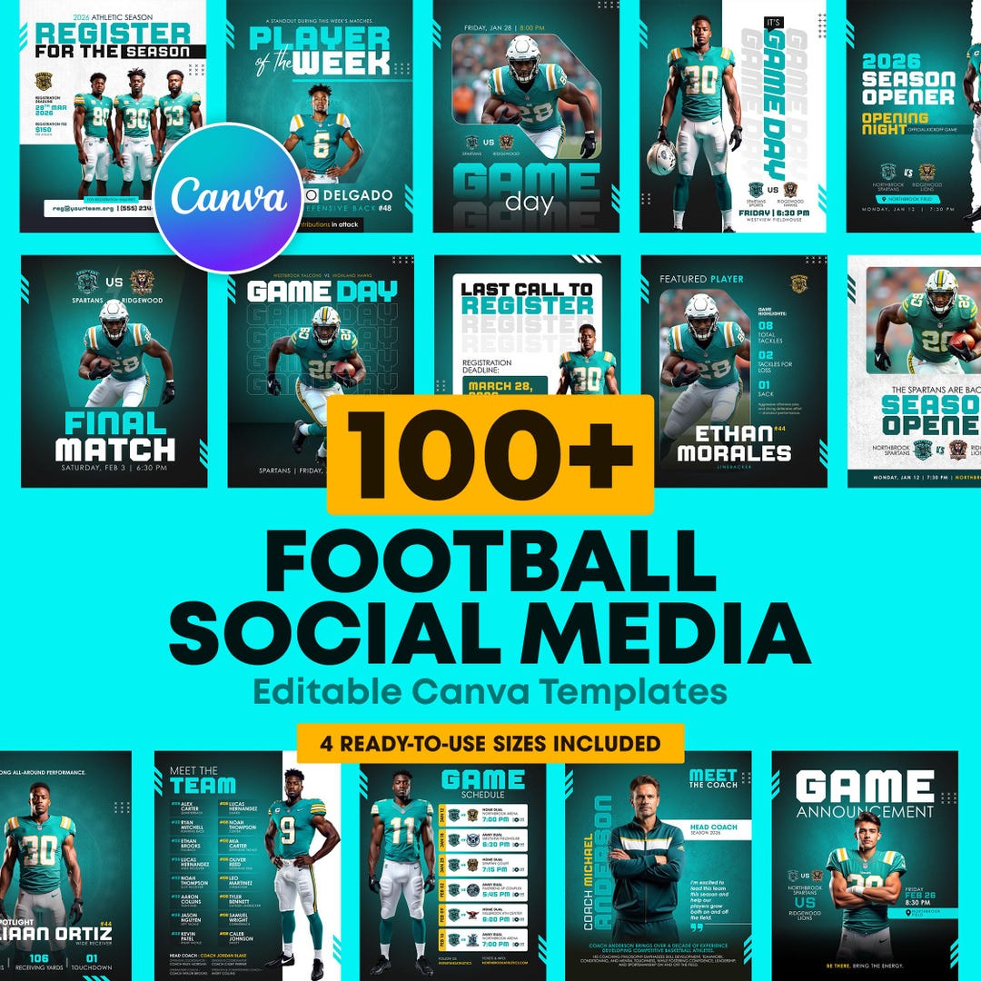 100+ Football Social Media Template Pack | Editable Canva Designs for ...