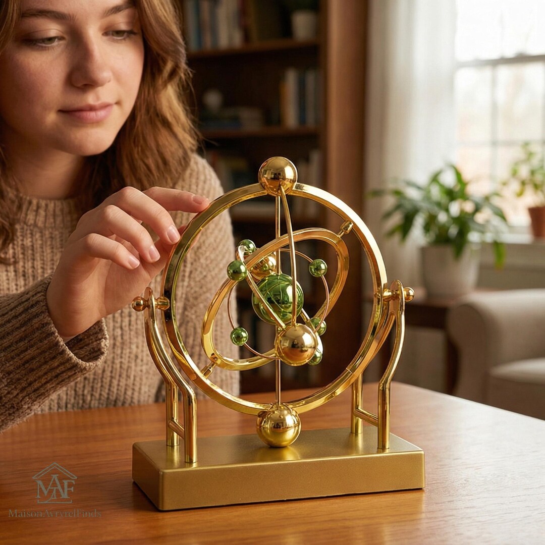 Astronomy Inspired Rotating Orbit Sculpture | Celestial Metal Desk Art ...