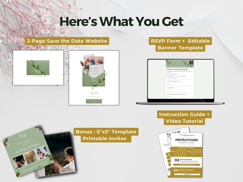 Sage Green Wedding Save the Date Website Canva Template - Etsy