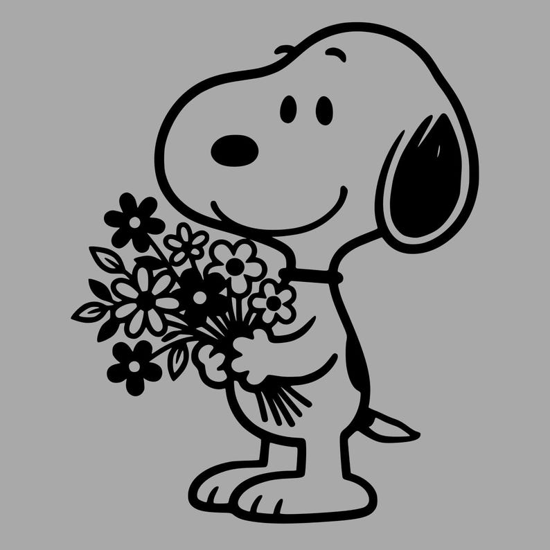 Snoopy mit Blumen SVG PNG: Clean Line Art Design (Digitaler Download ...