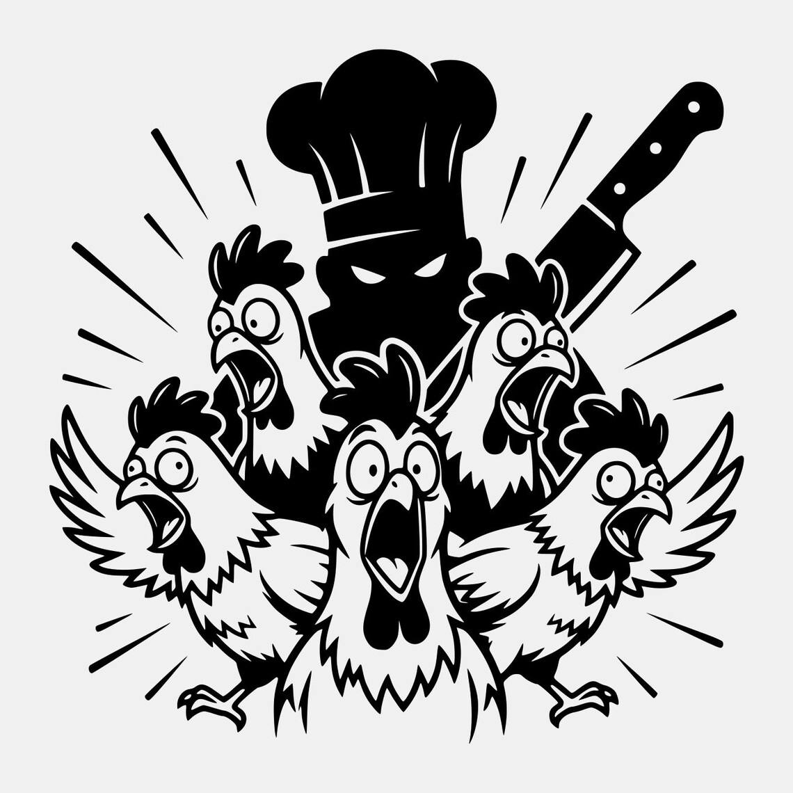 Scared Chickens and Chef Hat Illustration - Etsy