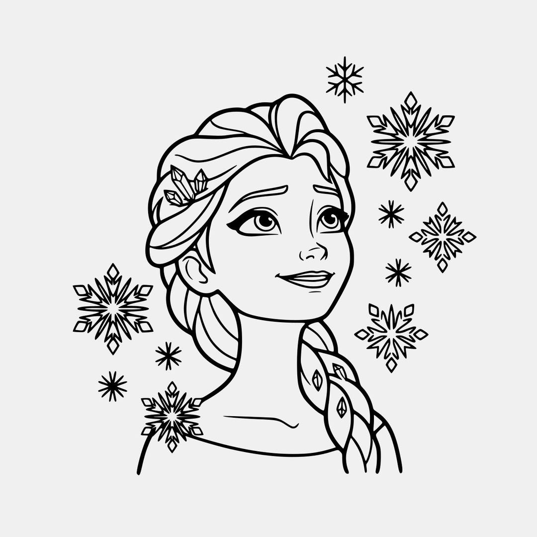 Elsa Looking up With Snowflakes Line Art - Etsy