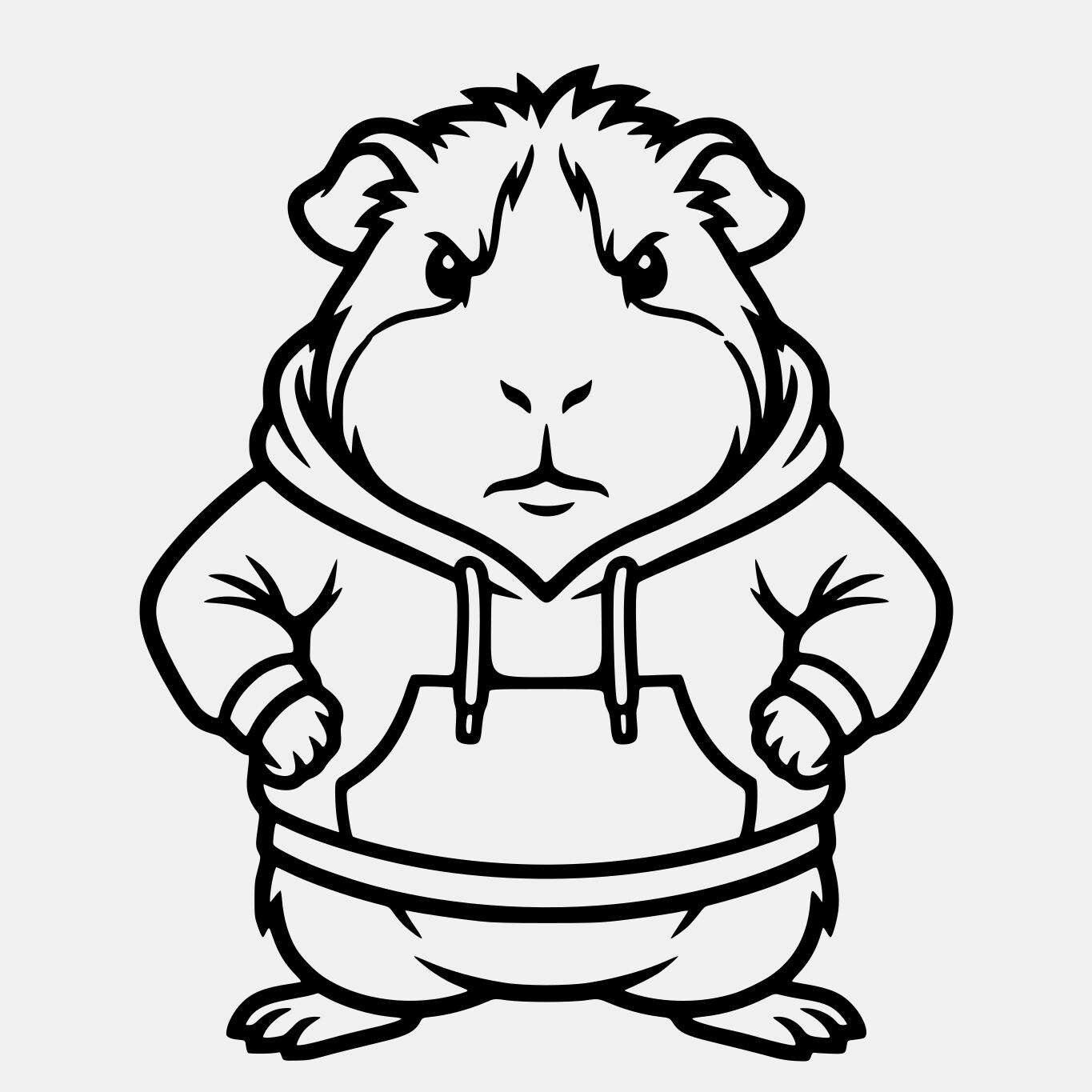 Grumpy Guinea Pig Hoodie SVG, Tough Rodent Line Art Clipart, Confident ...