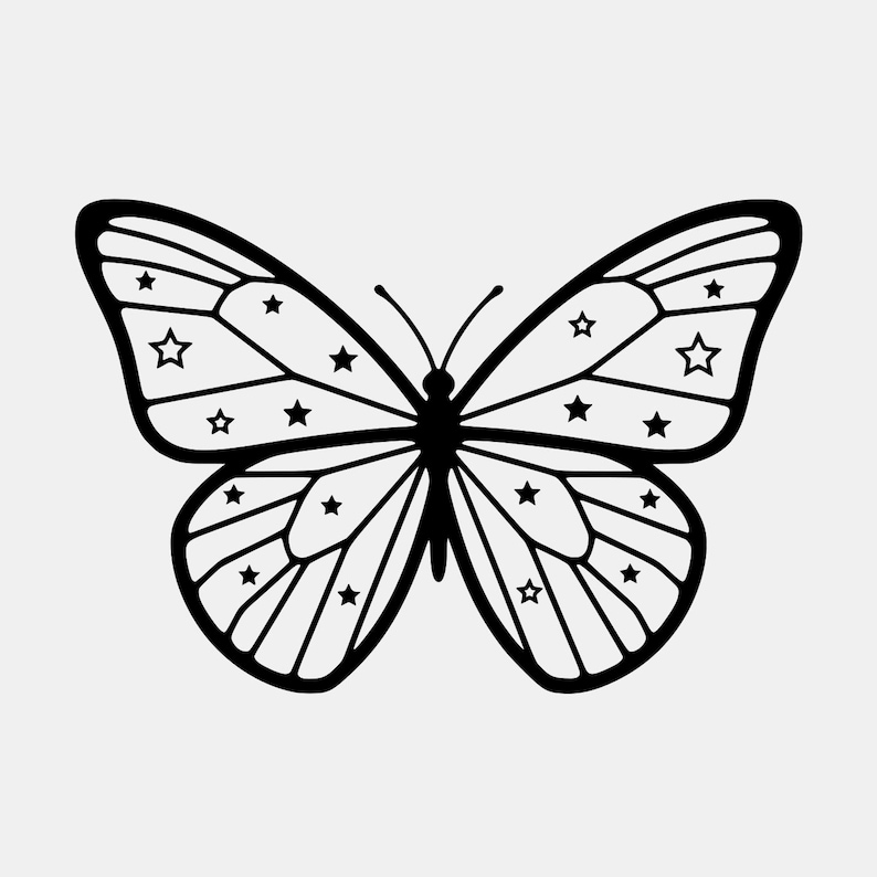 Celestial Butterfly SVG Outline, Star Wing Insect Clipart, Magical ...
