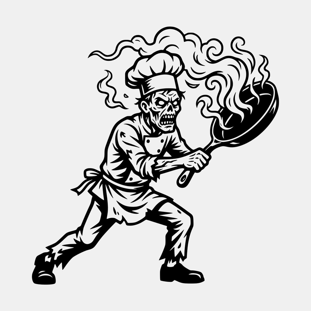 Zombie Chef Illustration, Undead Cook Line Art (SVG, PNG, JPG Digital ...