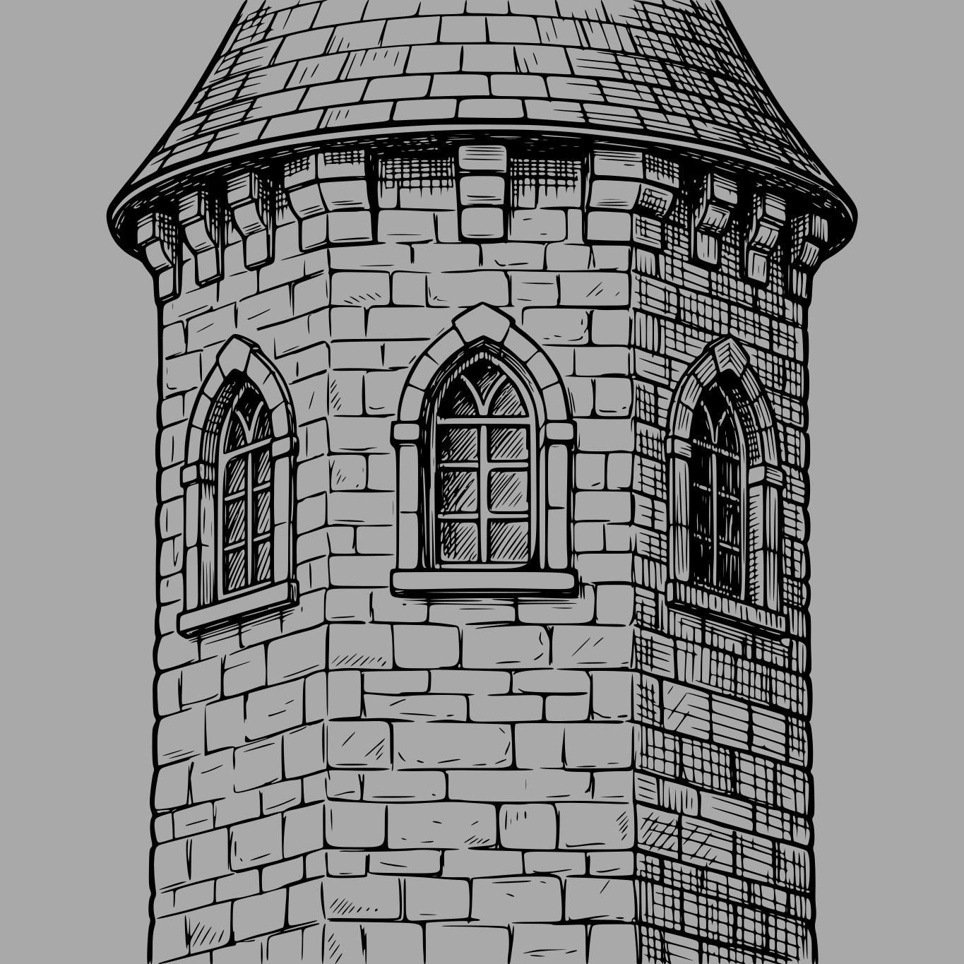 Fairy Tale Castle Turret Sketch, Medieval Tower Window Line Art, Gothic ...