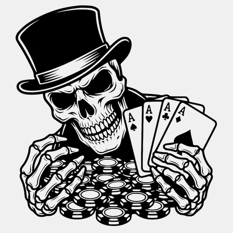 Skeleton Poker Player SVG PNG: Dark Art Design (digital Download) - Etsy