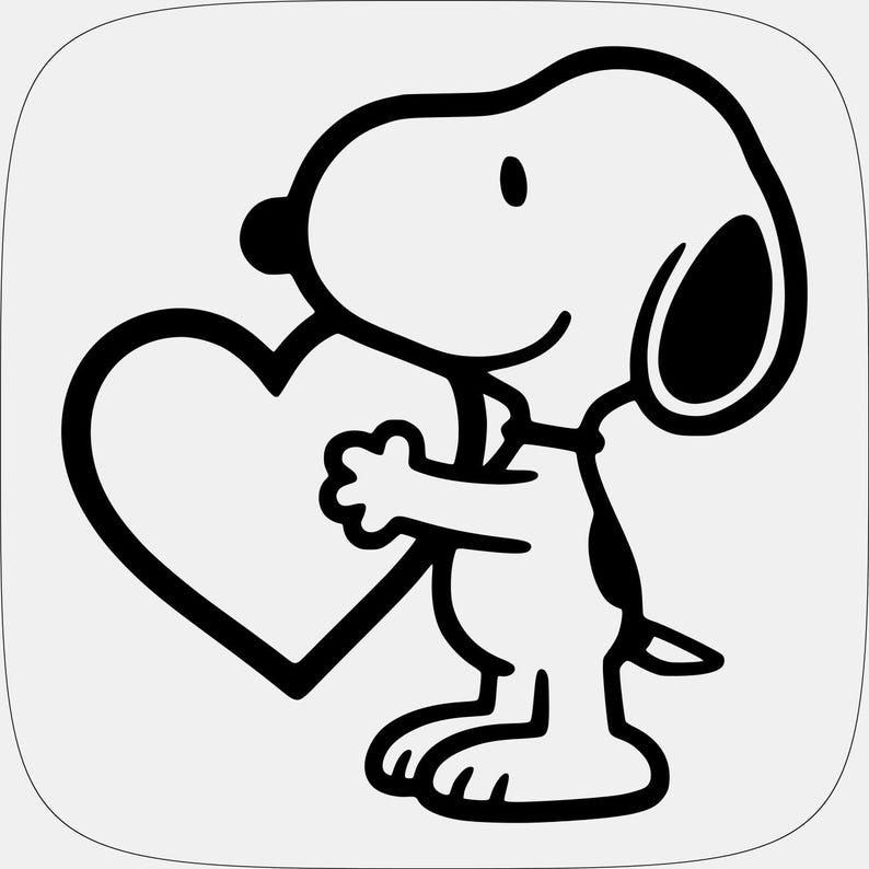 Silueta de corazón de Snoopy SVG, clipart icónico de perro de dibujos ...
