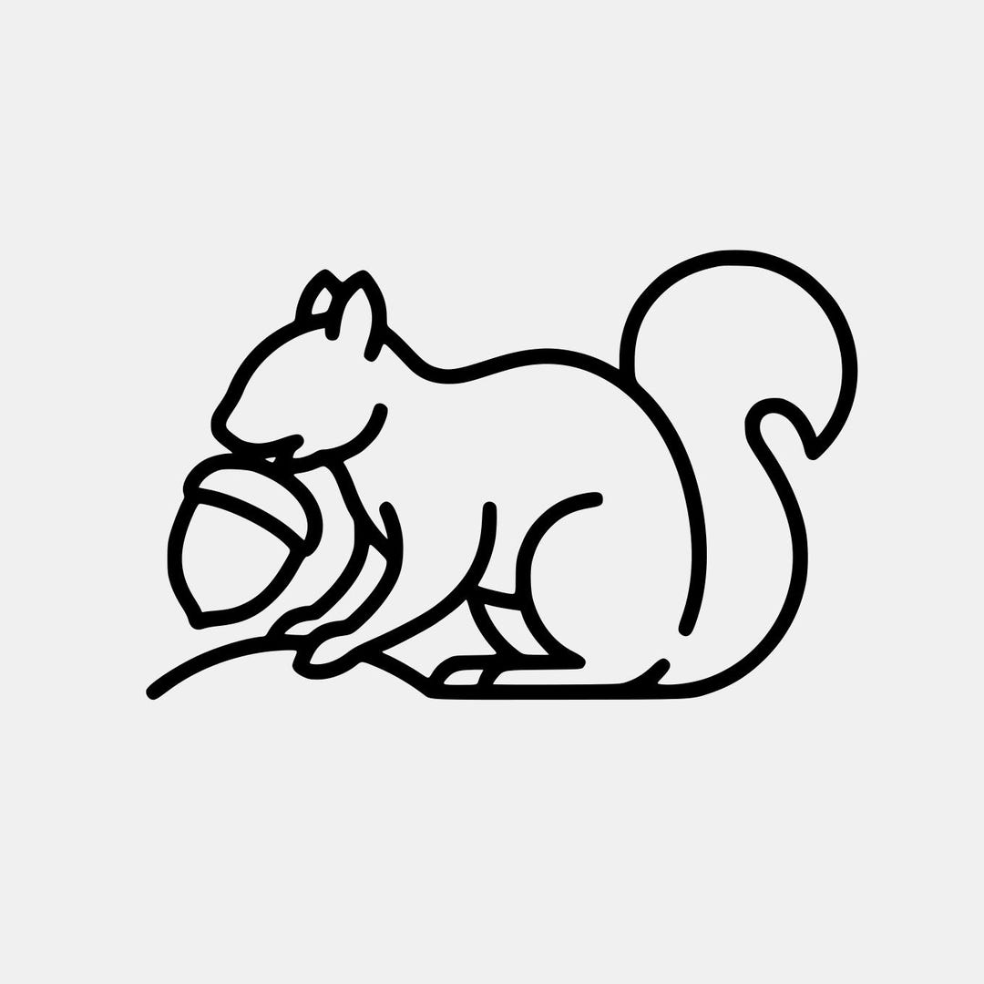 Squirrel Burying Acorn SVG PNG : Minimalist Line Art Design (digital ...