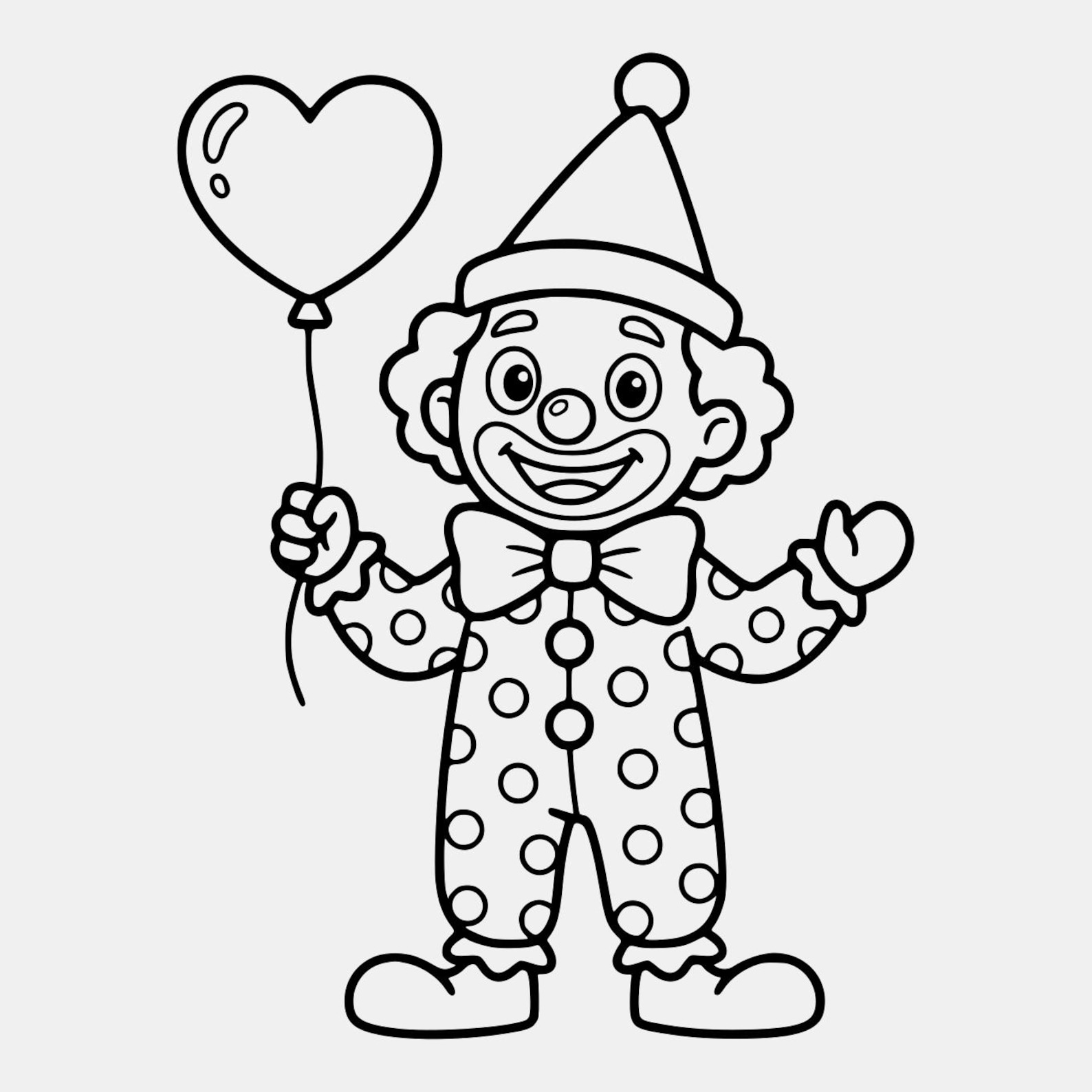 Clown With Heart Balloon SVG PNG: Cheerful Line Art Design (digital ...