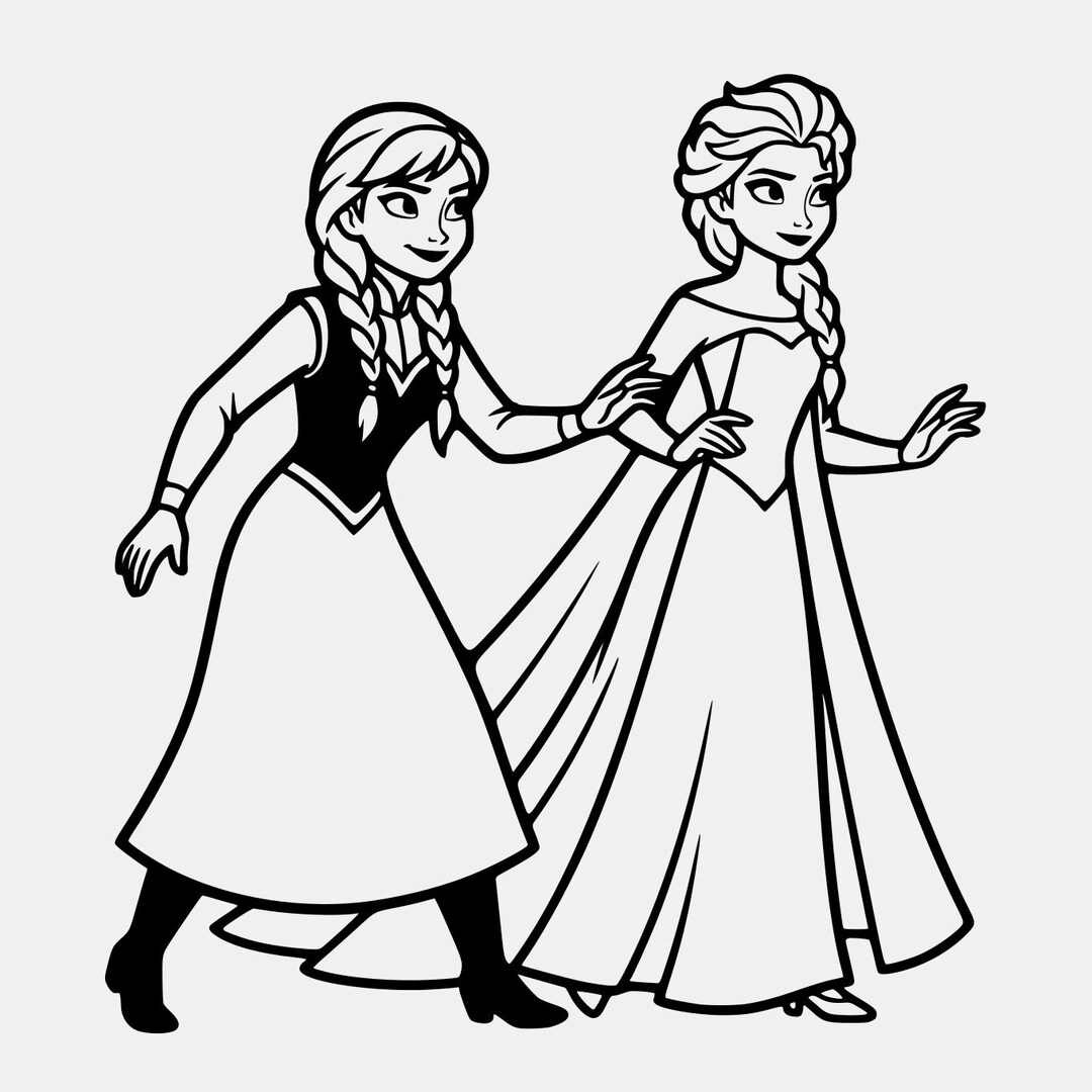 Anna and Elsa Line Art SVG PNG: Bold Graphic Design (digital Download ...