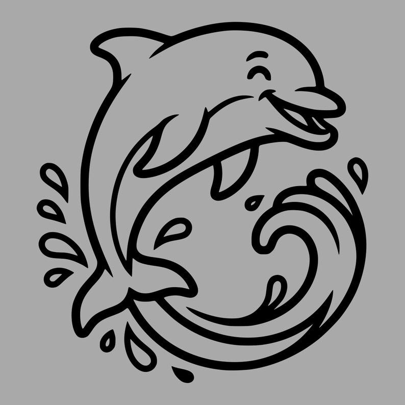 Dolphin Breaching SVG PNG: Bold Outline Design for Cut Files (digital ...