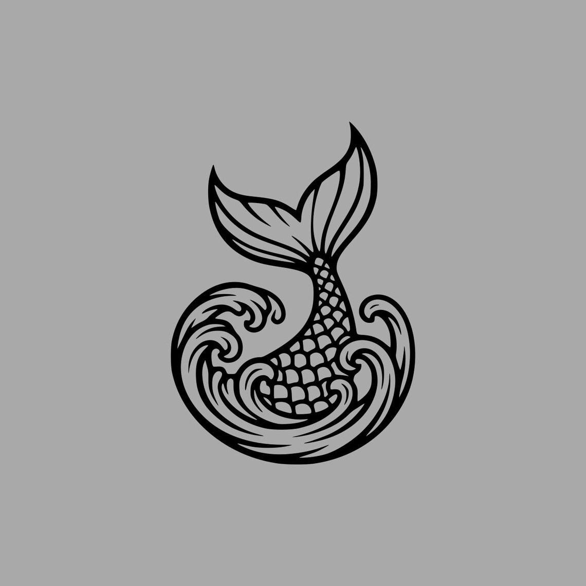 Mermaid Tail Wave SVG, Ocean Clipart Outline, Nautical Tattoo Design ...