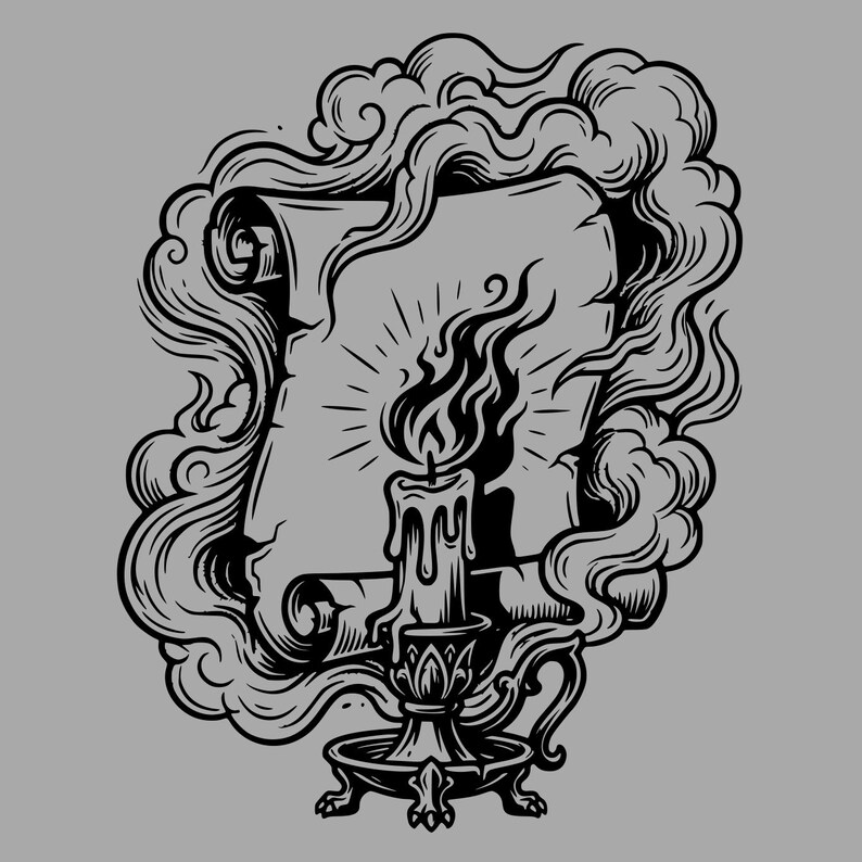 Vintage Tattoo Style Candle Scroll SVG, Flame Clipart (digital Download ...