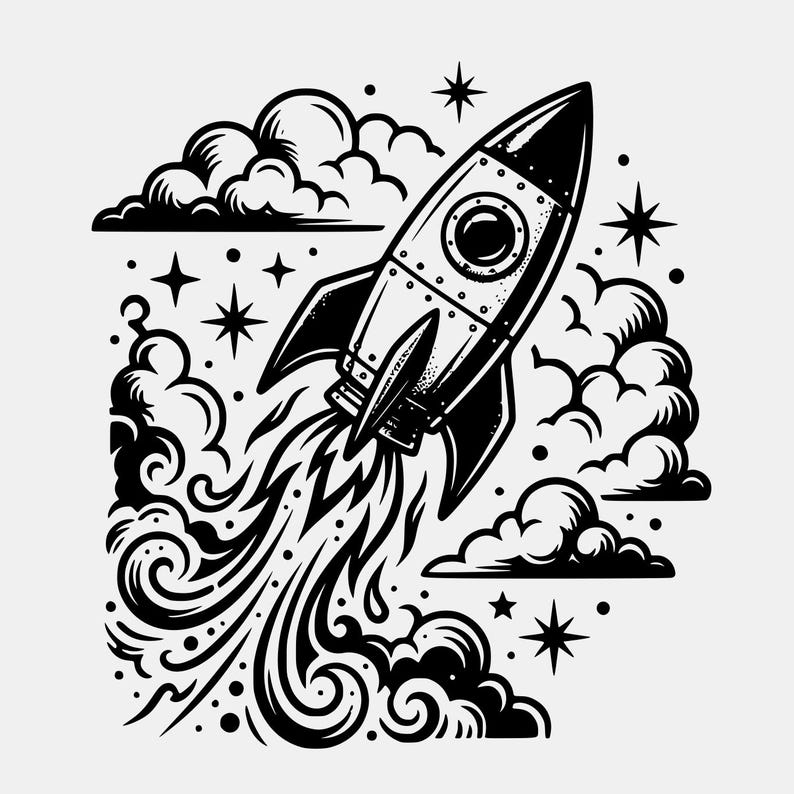 Rocket Launch Tattoo Art, Space SVG PNG JPG (digital Download) - Etsy ...