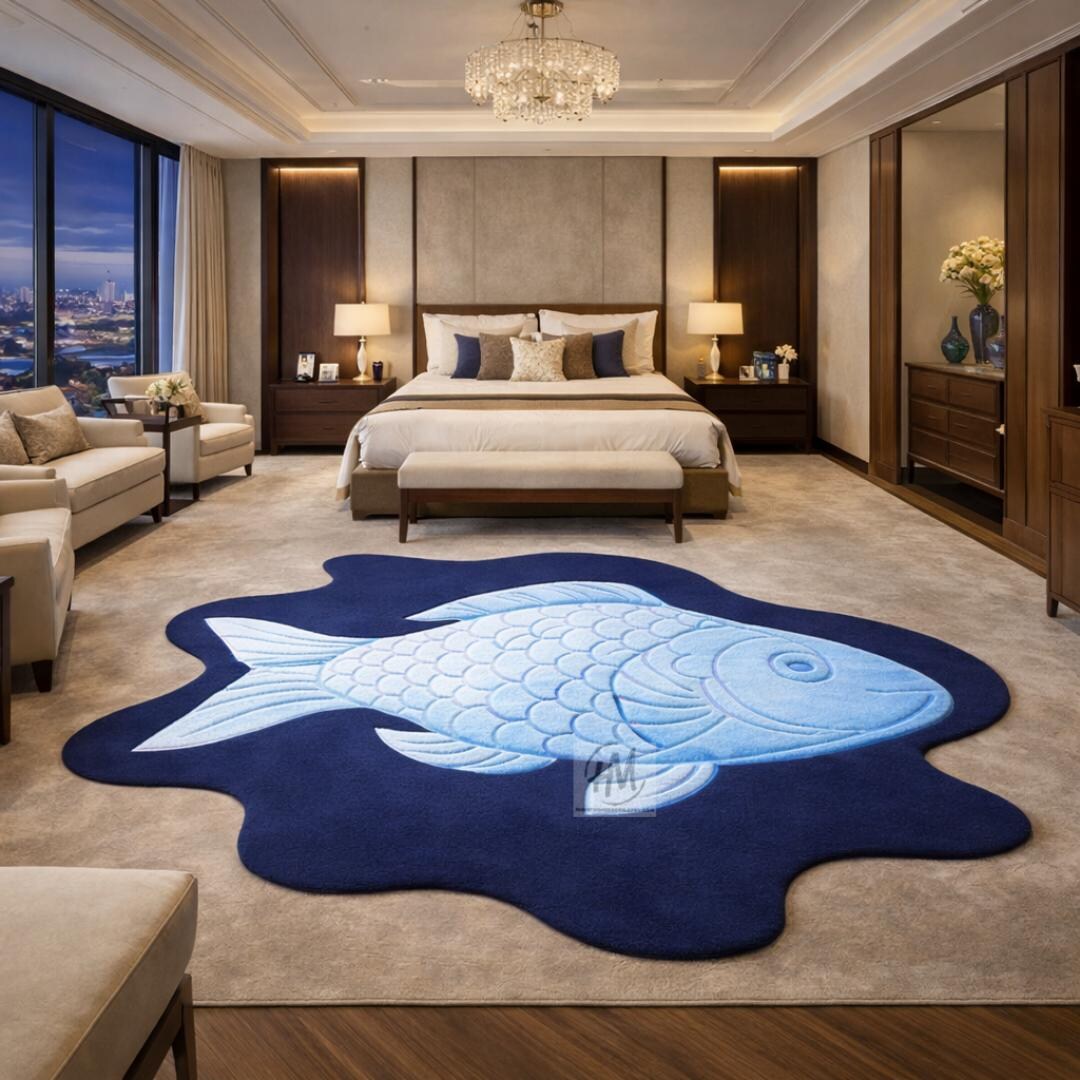 Luxury Blue Fish Shape Area Rug Modern Artistic Bedroom Living Room ...