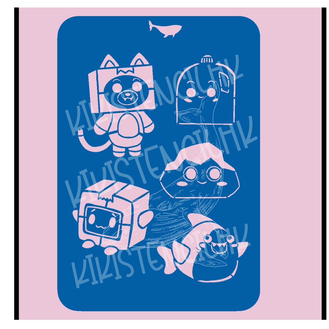 Lankybox Foxy Boxy Rocky Thicc Shark Stencil | Kawaii Cartoon Character ...