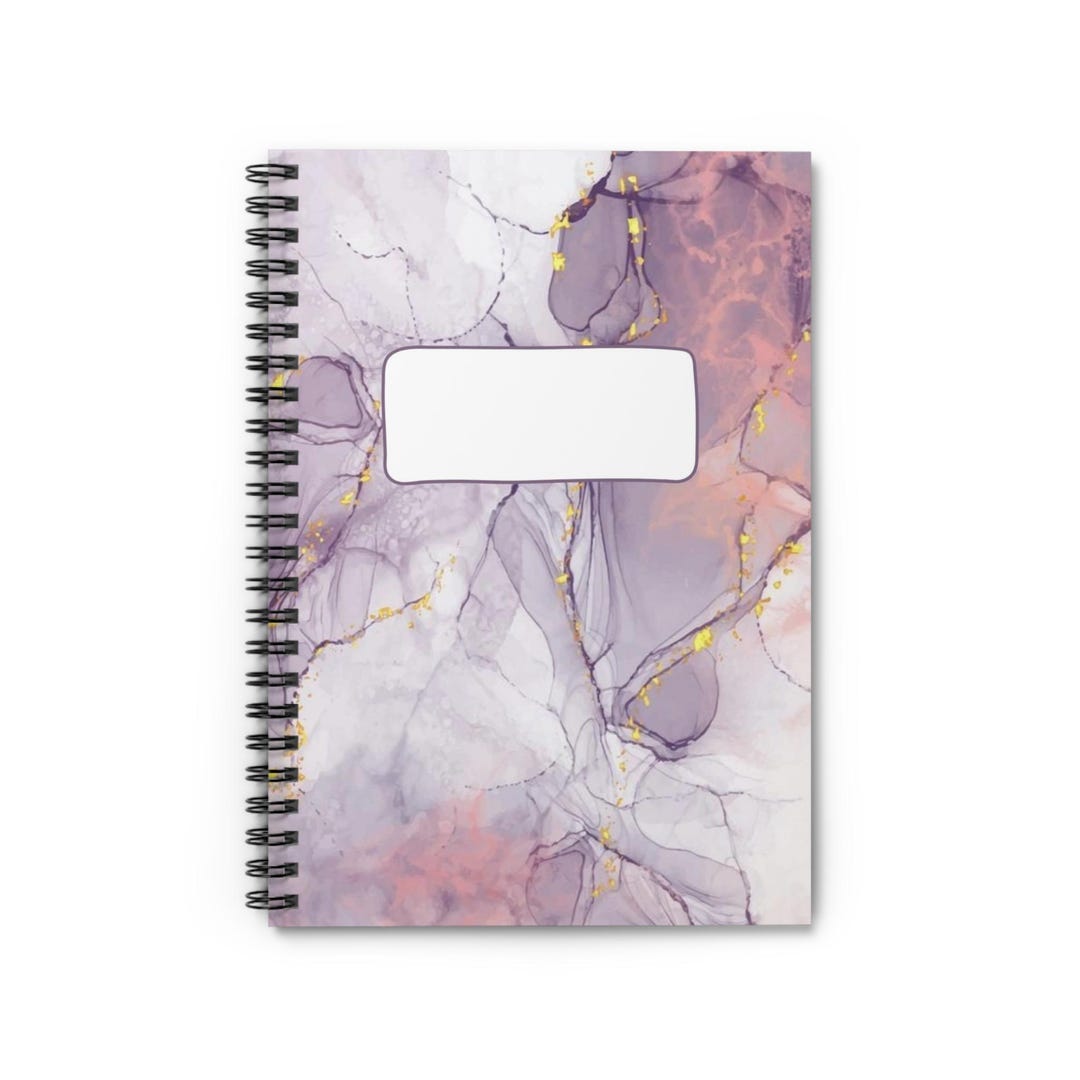 Purple Pink Marble Notebook Spiral Ruled Journal | Marble Cover, Gold ...