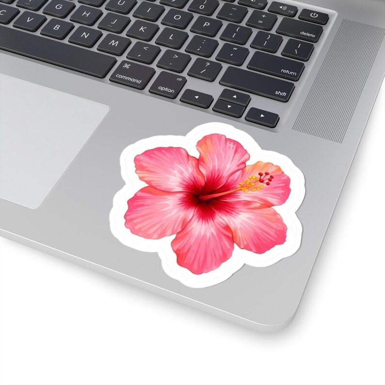 Pink Hibiscus Flower Kiss-cut Sticker | Tropical Floral Laptop Decal - Etsy