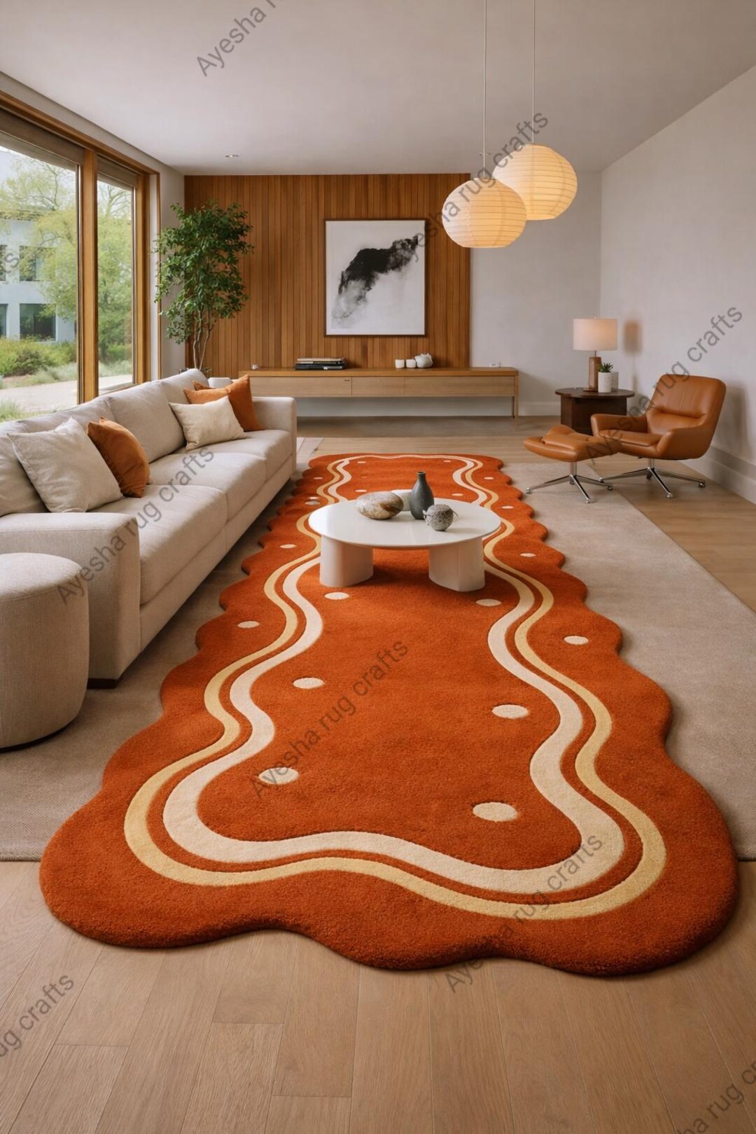 Handmade Hand Tufted Wool Area Runner Rug Modern Abstract Wavy Design ...
