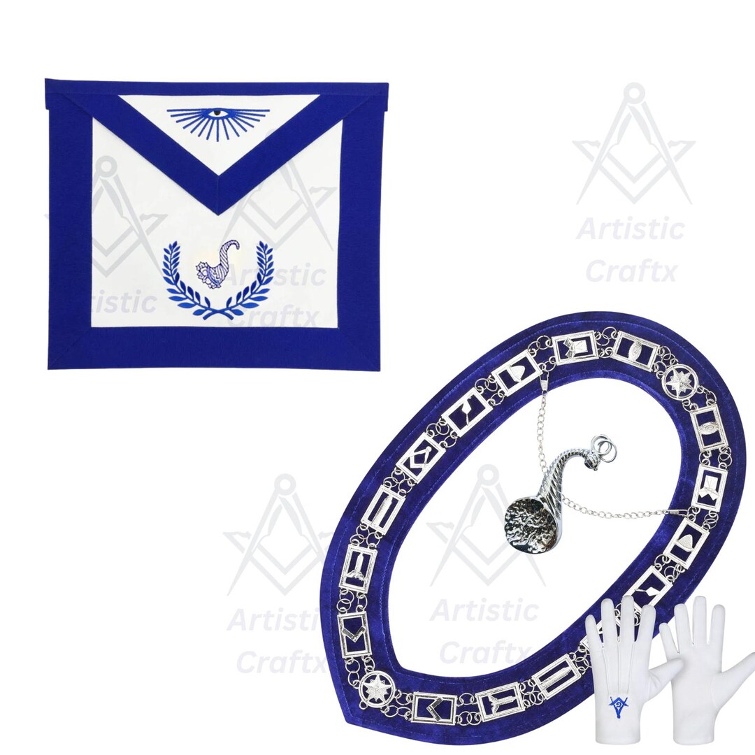 Senior Steward Blue Lodge Officer Apron Set | Royal Blue Masonic Apron ...