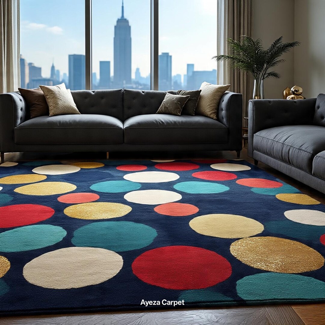 Modern Abstract Polka Dot Rug – Colorful Hand Tufted Bedroom & Living ...