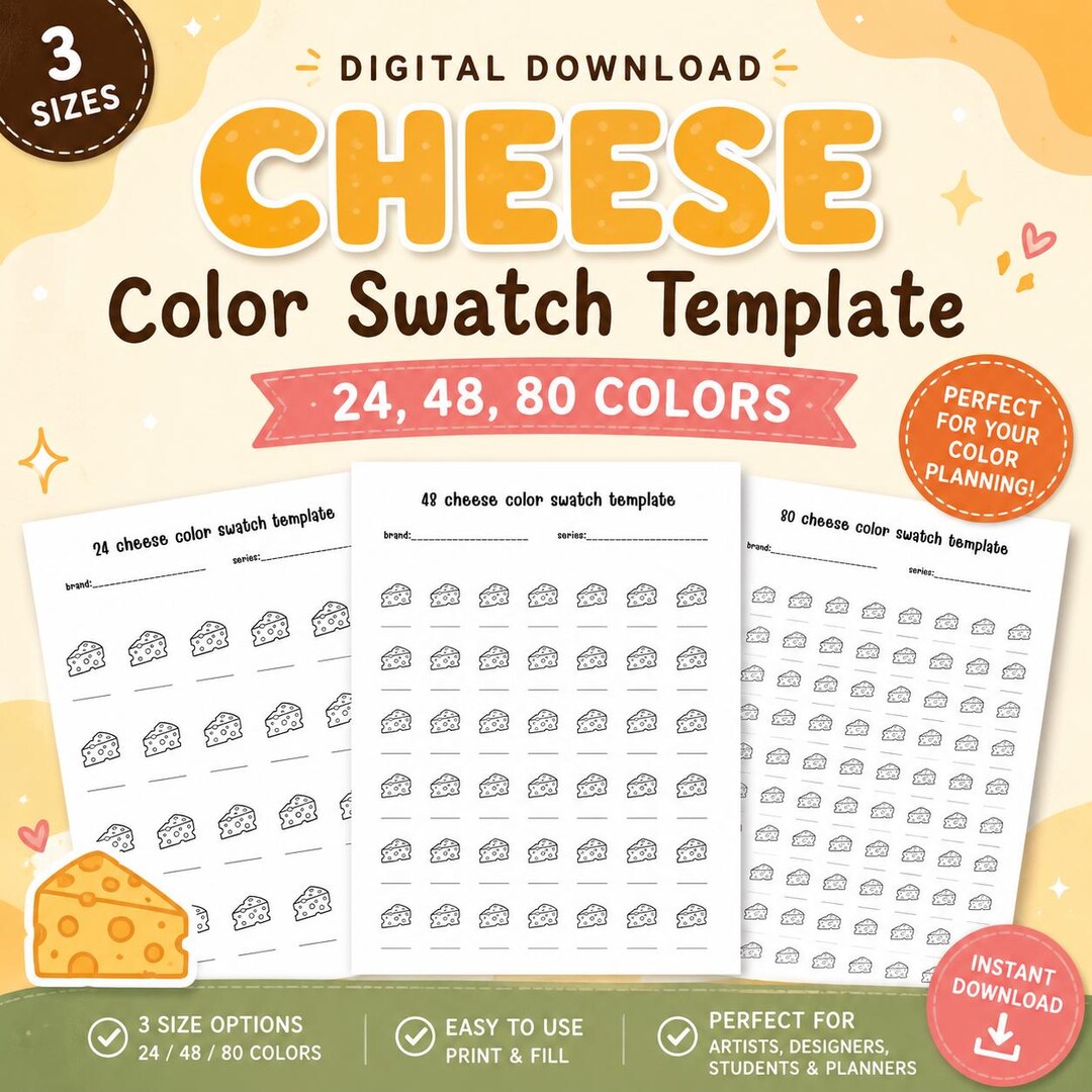 Marker Color Swatch Chart Printable PDF, Cheese Theme Alcohol Marker ...