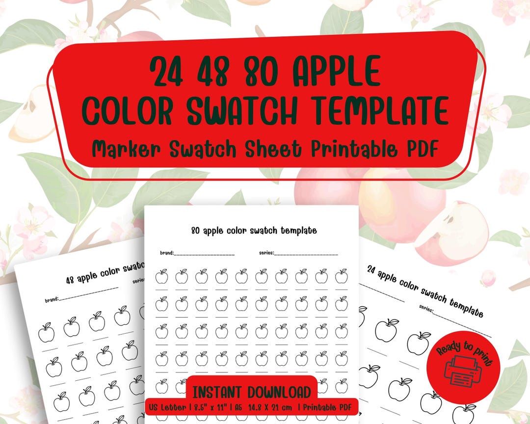 Marker Color Swatch Chart Printable PDF, Apple Theme Alcohol Marker ...