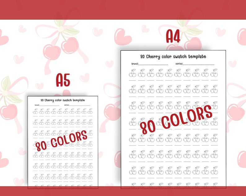 Cute Marker Swatch Chart Printable PDF, Cherry Theme Color Tracker for ...