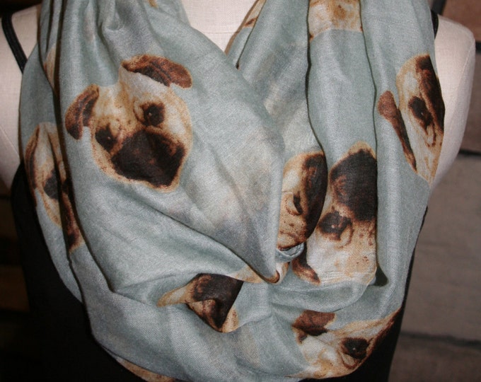 Pug Dog Print Scarf Cute Grey Gray Pug Print Fashion Infinity Scarf ...