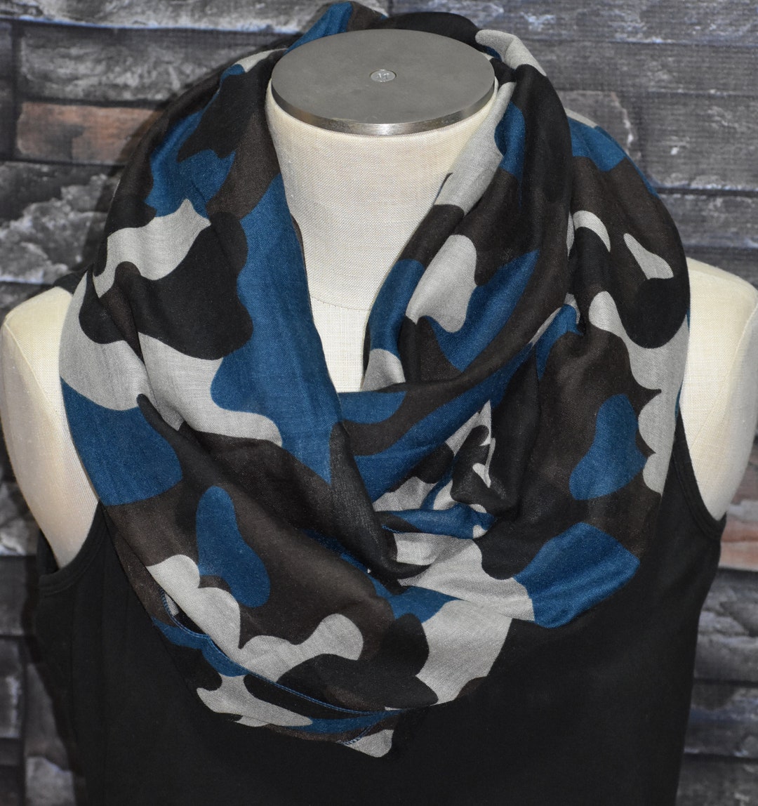 Camo Infinity Scarf Polyester Viscose Blue Camoflouge Circle Loop ...