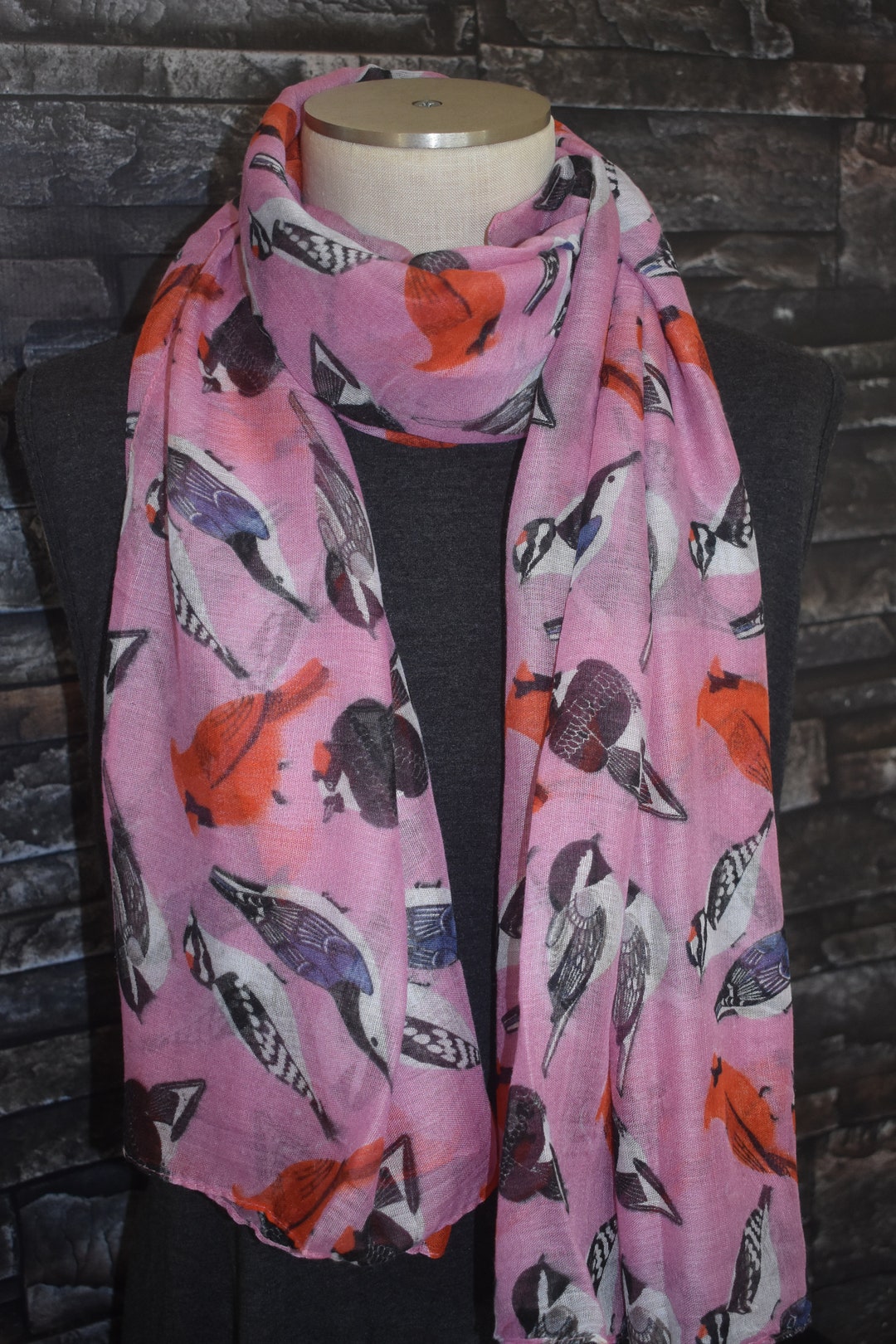 Cardinal Bird Print on Beige Fashion Scarf Red Cardinal Scarf-chunky ...