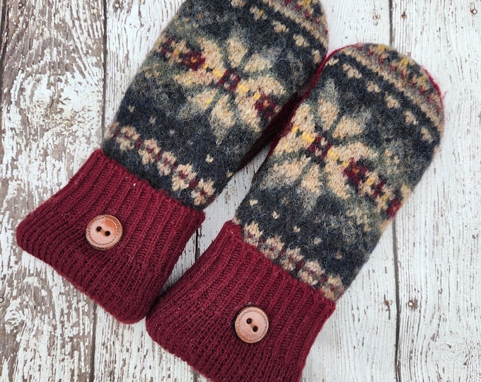 Upcycled Wool Sweater Mittens Handmade Wool Mittens Fleece Lined Made ...