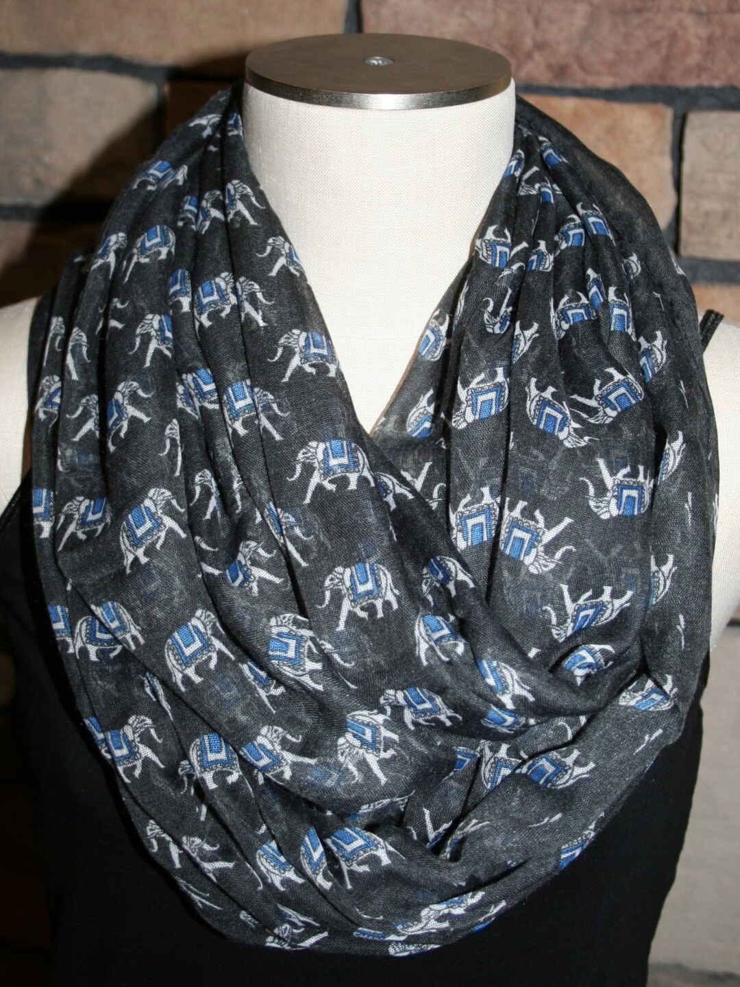 Elephant Infinity Scarf Safari Animal Black Infinity Scarf Circle Loop ...