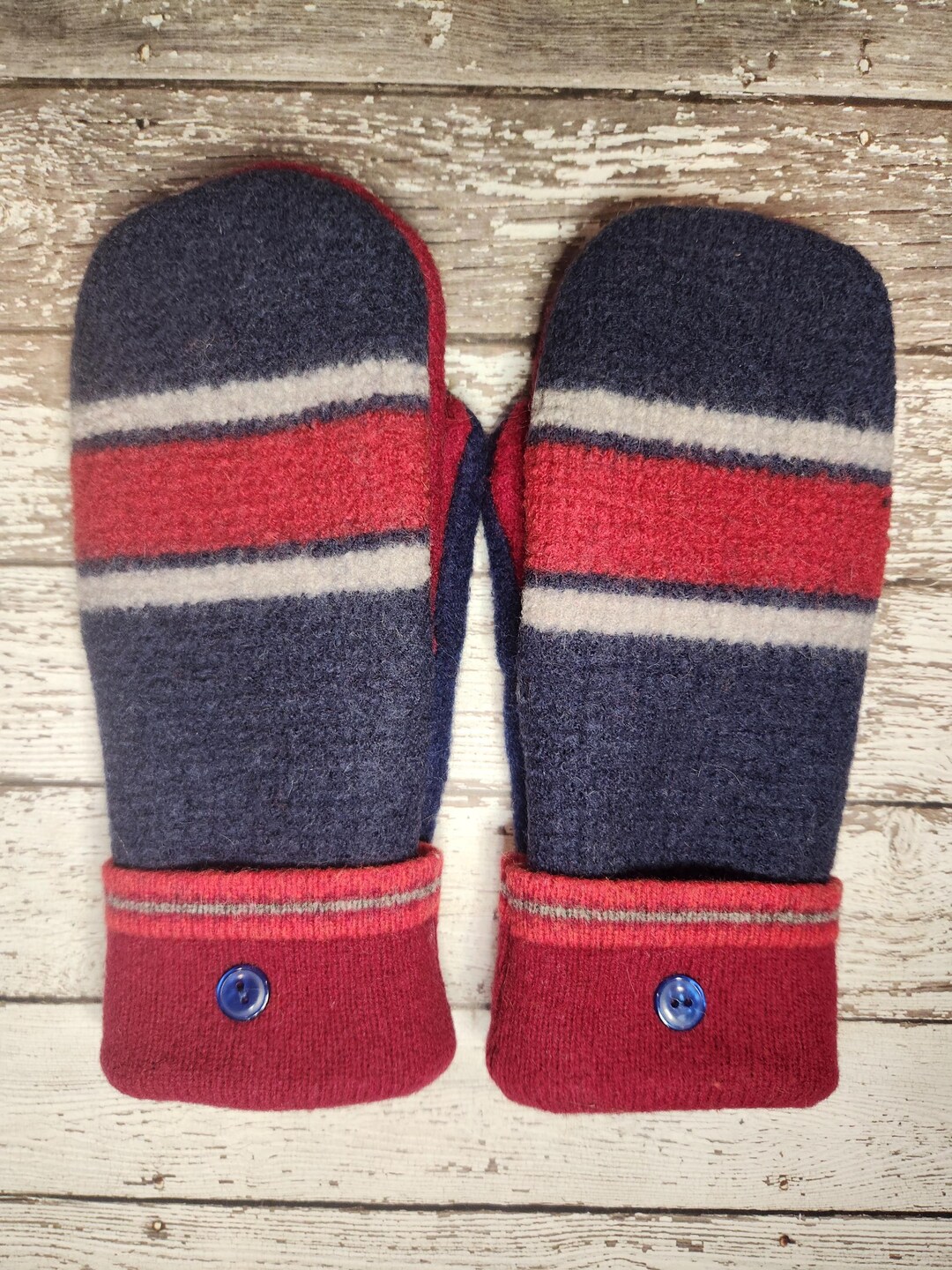 Wool Recycled Felted Wool Sweater Mittens-blue, Burgundy Stripe ...