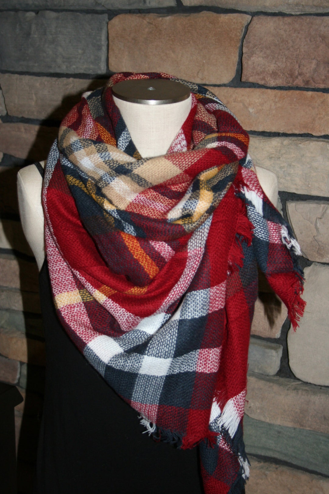 Plaid Tartan Blanket Scarf Blue Red Multicolor Plaid Scarf Valentines ...
