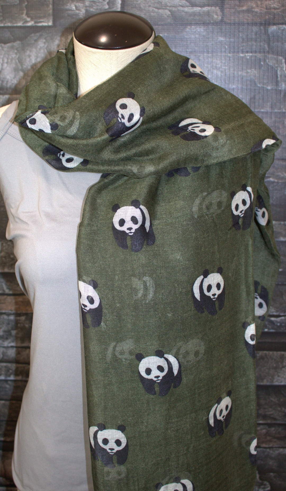 Panda Infinity Scarf Green Panda Zoo Print Scarf Long Fashion Scarf ...