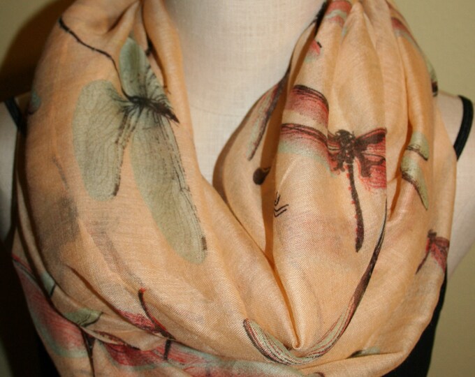 Dragonfly Print Infinity Scarf-peach Scarf-chunky Infinity Scarf multi ...