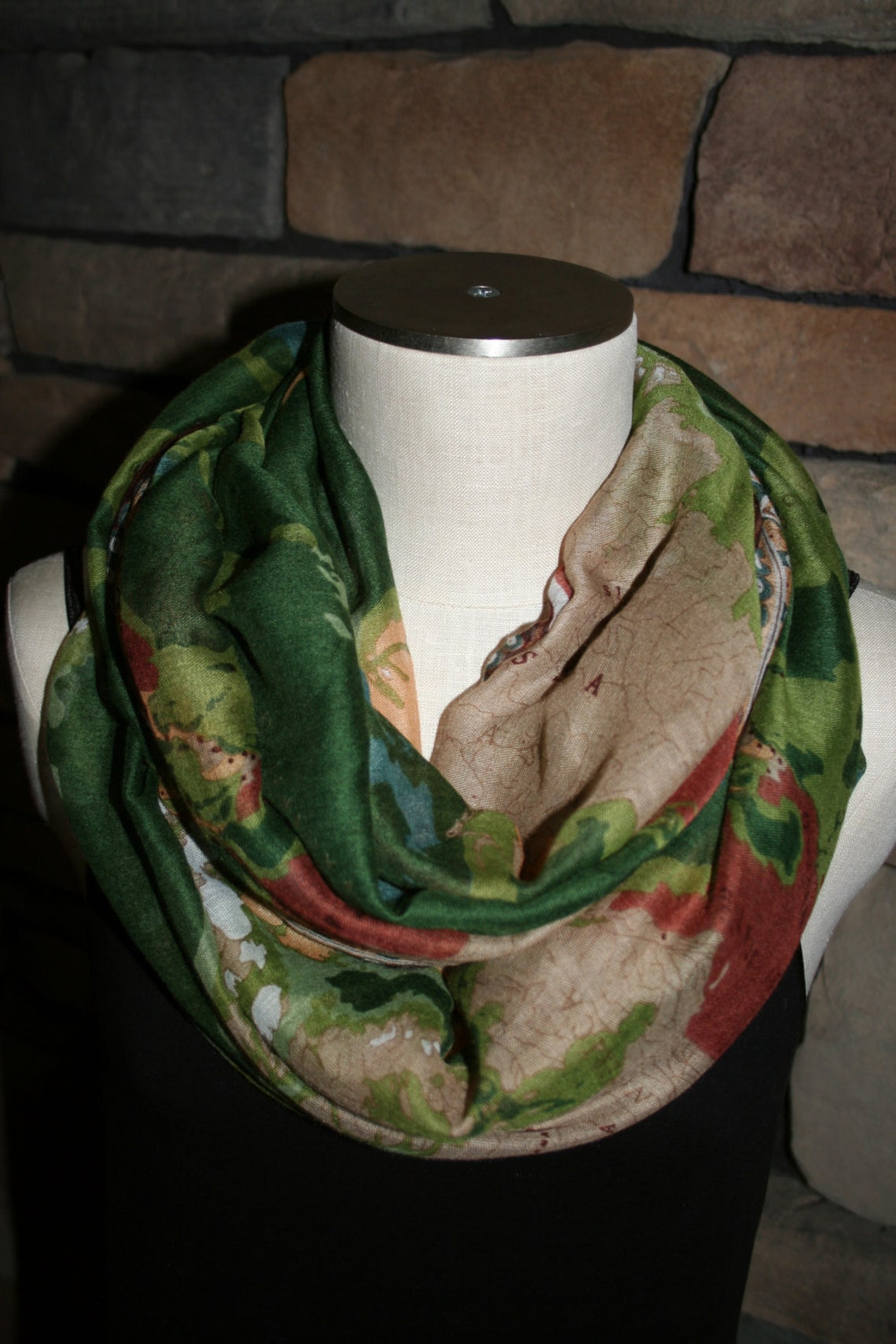 World Map Infinity Scarf-green Map Print Scarf Chunky Infinity Scarf ...