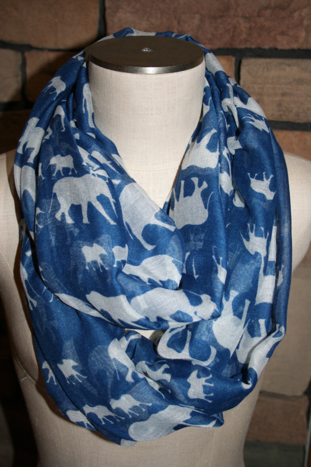Elephant Infinity Scarf Blue Elephant Print Scarf Chunky Infinity Scarf ...
