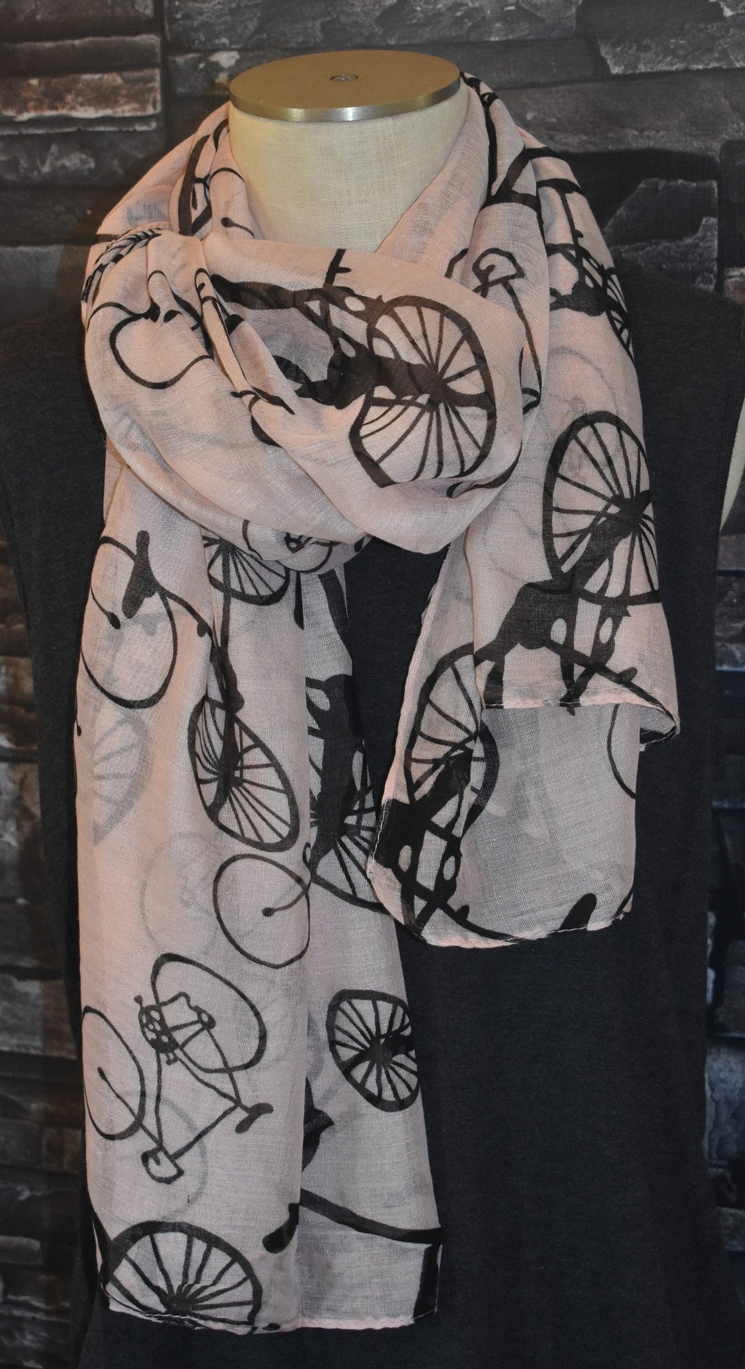 Bike Print Fashion Scarf-pink Scarf-chunky Scarf - Pink and Black Bike ...