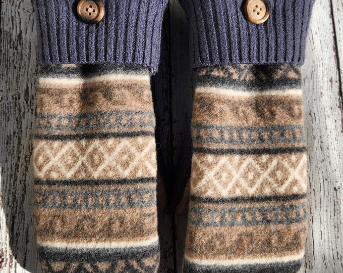 Upcycled Wool Sweater Mittens Handmade Wool Mittens Fleece Lined Made ...