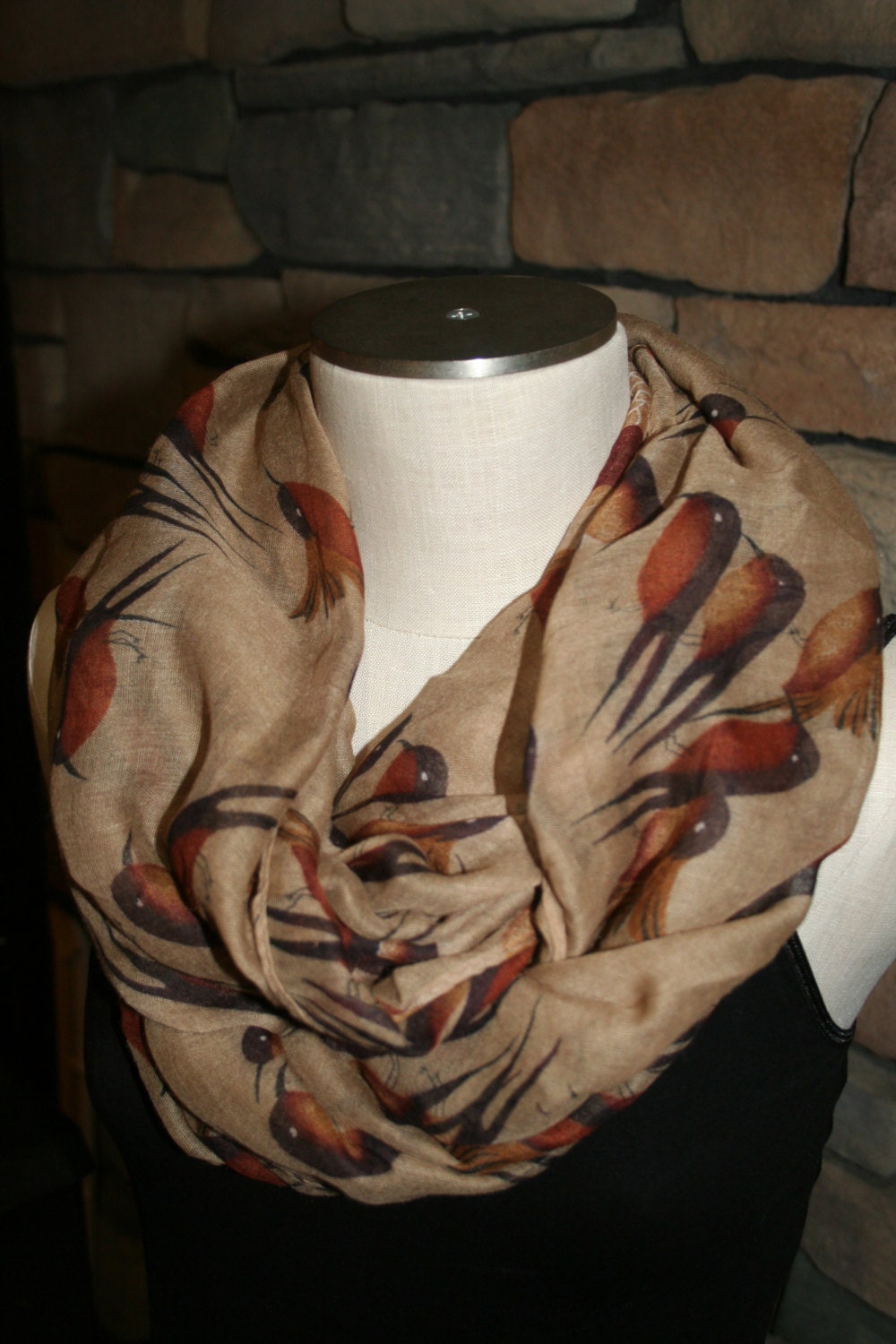 Brown Bird Infinity Scarf Swallow Bird Print Scarf Fashion | Etsy