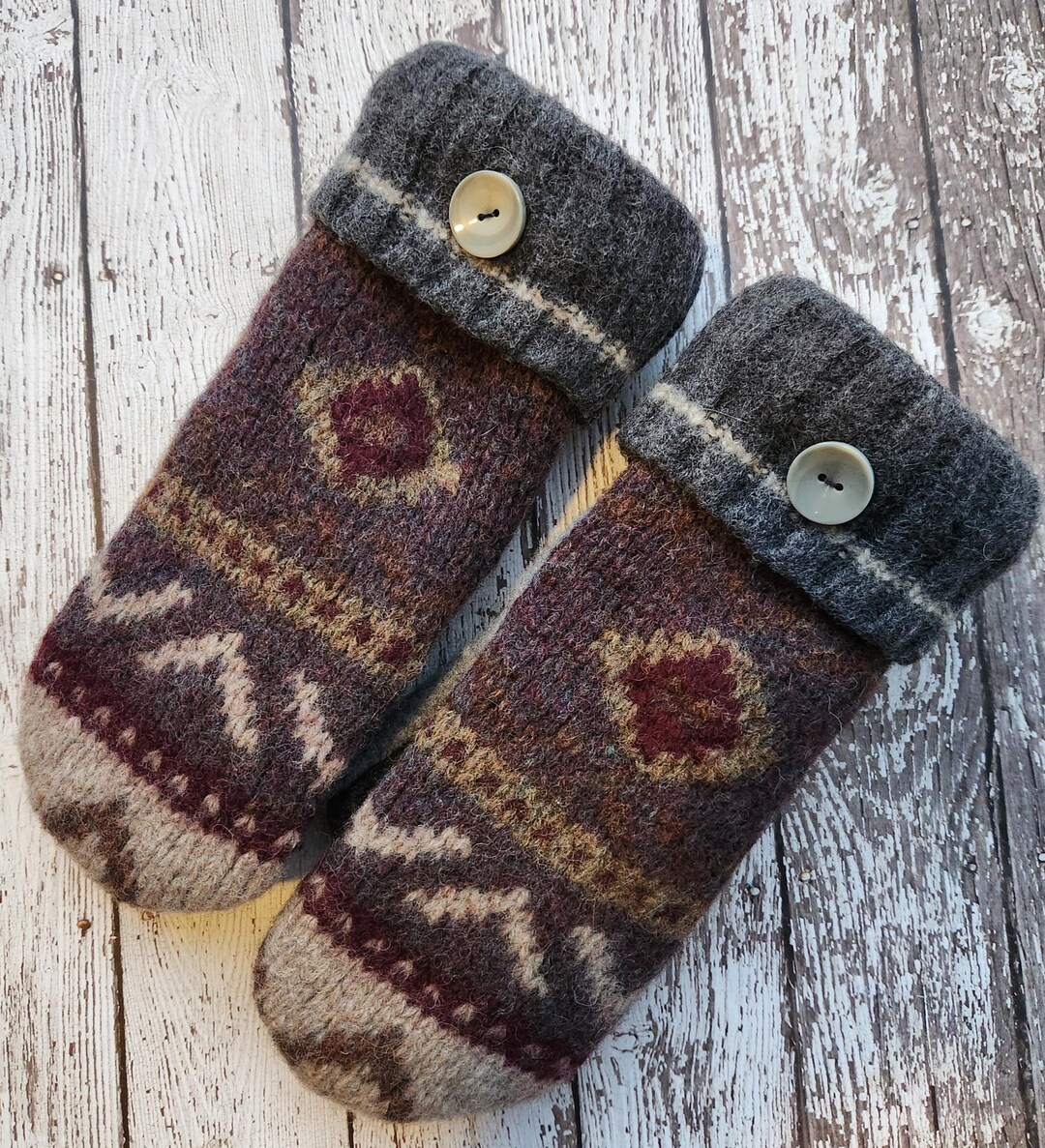 Upcycled Wool Sweater Mittens Handmade Wool Mittens Fleece Lined Made ...