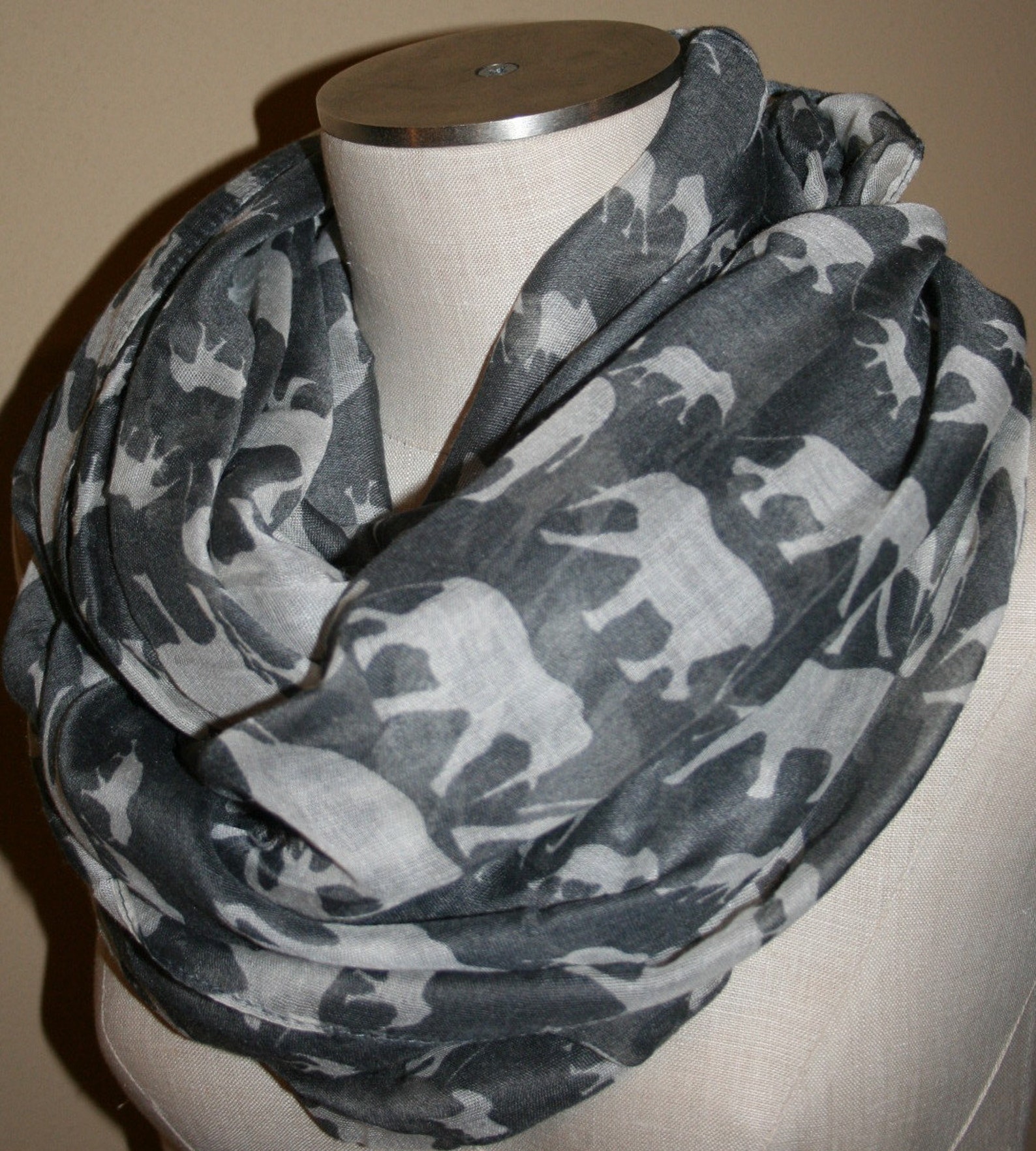 Elephant Infinity Scarf Grey Elephant Print Scarf Chunky Infinity Scarf ...