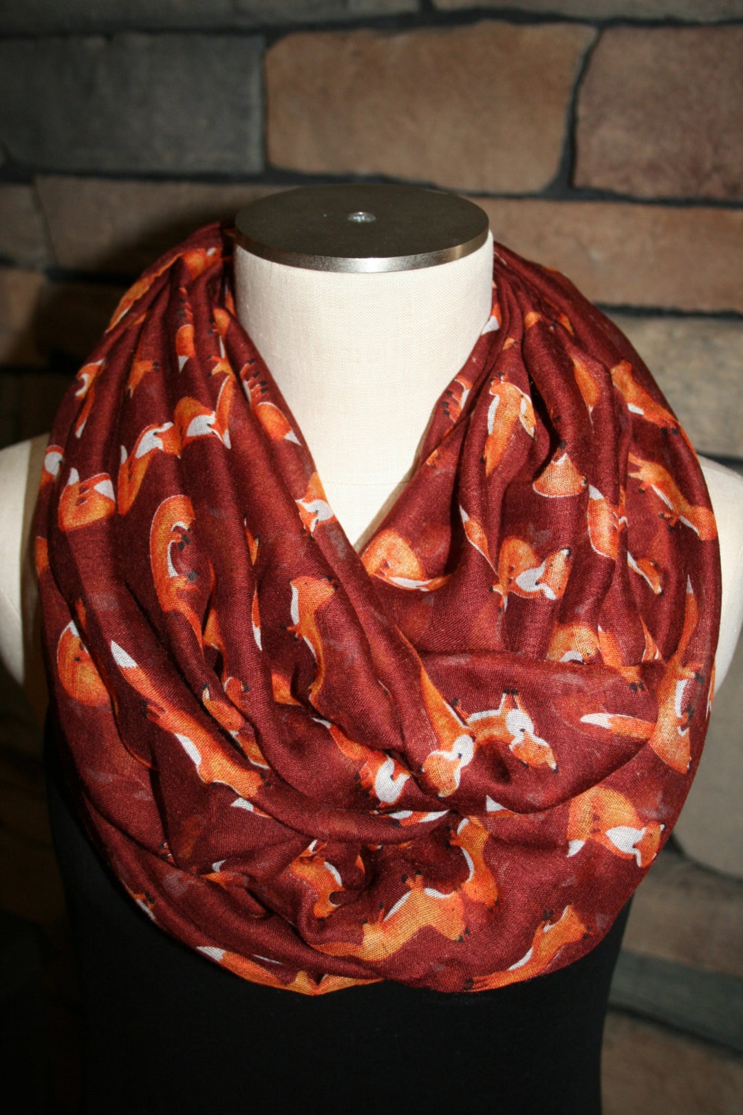 Fox Print Infinity Scarf Animal Print Scarf Chunky Infinity Scarf Loop ...